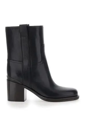 Brunello Cucinelli Black Ankle Boots With Monile Detail On The Back In Leather For - Multicolor