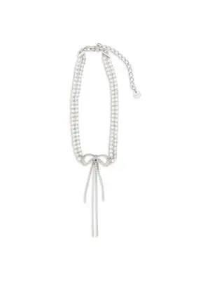 SELF-PORTRAIT Crystal Double Bow Choker - Silver