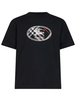 Burberry Black Cotton Knight Stamp Check T-shirt - Multicolor