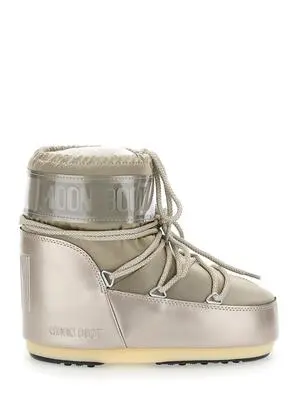 Moon Boot Snow Boots With Bow On The Front And Maxi Logo Print In Metallic Tech Fabric For - Multicolor