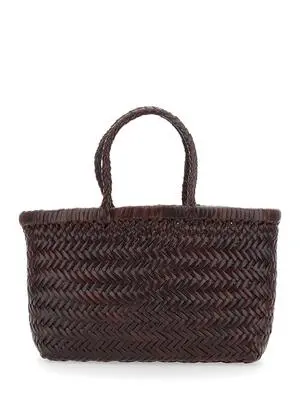 Dragon Diffusion Gora' Handbag With Woven Motif In Leather For - Brown