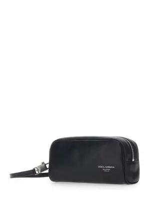 Dolce & Gabbana Black Clutch With Wrist Strap And Lettering Logo On The Front In Leather For - Multicolor