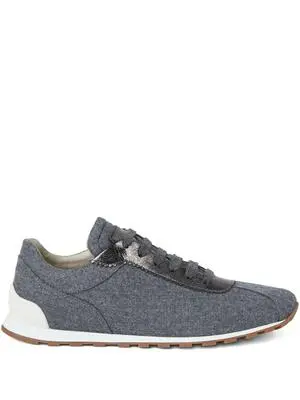 BRUNELLO CUCINELLI Brunello Cucinelli Women Virgin Wool Flannel And Lamé Calfskin Runners With Monili