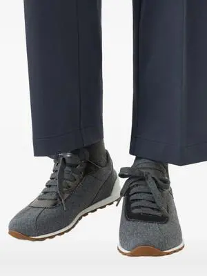 Brunello Cucinelli Virgin Wool Flannel And Lamé Calfskin Runners With Monili - Gray