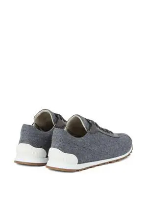 Brunello Cucinelli Virgin Wool Flannel And Lamé Calfskin Runners With Monili - Gray
