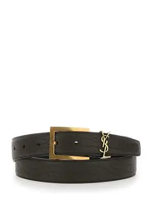 Saint Laurent Brown Belt With Cassandre Buckle Closure In Leather For - Multicolor
