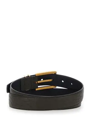 Saint Laurent Leather Belt With Cassandre Buckle