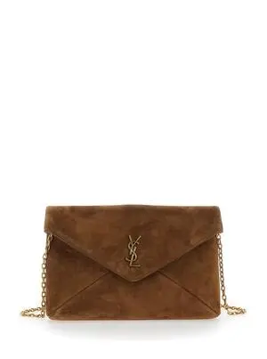 Saint Laurent Crossbody Bag With Chain Strap And Cassandre Plaque On The Front In Suede For - Brown