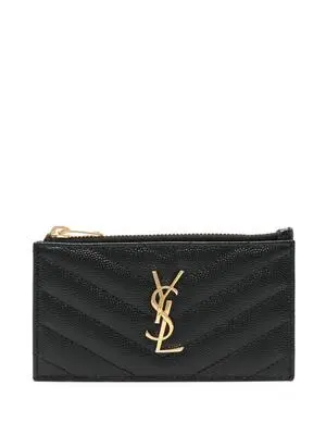 Saint Laurent Cassandre Matelassé Fragments Card Case In Grain De Poudre Leather - Black