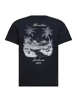 Moncler Blue Cotton Jersey Printed T-shirt