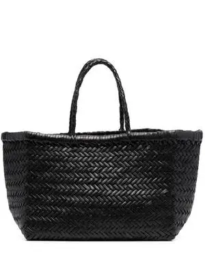 Dragon Diffusion Small Tote Bag 'triple Jump' In Woven Leather - Black