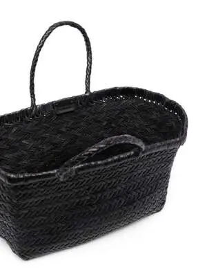 Dragon Diffusion Small Tote Bag 'triple Jump' In Woven Leather - Black