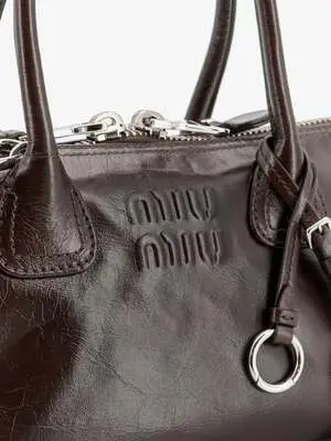 Miu Miu Leather Handbag With Embossed Lettering Logo - Multicolor