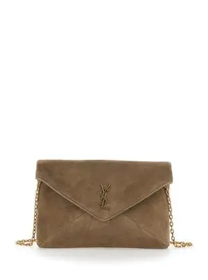 Saint Laurent Beige Crossbody Bag With Chain Strap And Cassandre Plaque On The Front In Suede For - Cream
