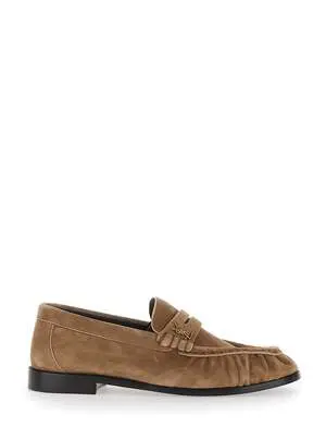 Saint Laurent Le Loafer' Beige Loafers With Hand-stitched Moc Toe And Cassandre Plaque In Suede For - Multicolor
