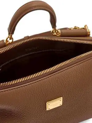 Dolce & Gabbana Vittoria Leather Tote Bag With Logo Plaque - Brown