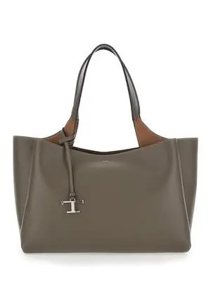 TOD'S Grey Medium Handbag With T Metal Pendant In Leather For - Multicolor