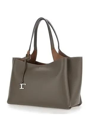 TOD'S Leather Handbag With T Metal Pendant - Multicolor