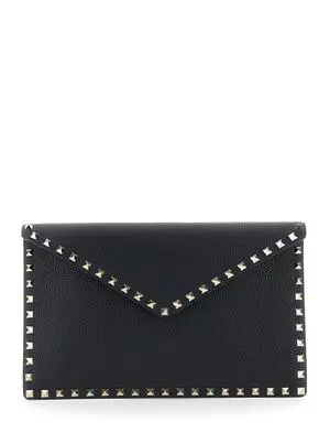Valentino Garavani Black Clutch With Envelope Design And Rockstud Decoration In Leather For - Multicolor