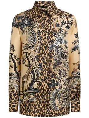 Etro Silk Shirt With Placed Leopard Print - Multicolor