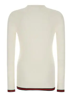 Gucci White Long Sleeved Top In Rib Silk