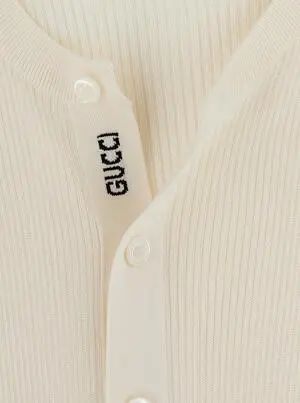 Gucci White Long Sleeved Top In Rib Silk