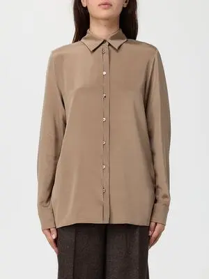 Max Mara Classic Silk Blend Long Sleeve Shirt - Brown