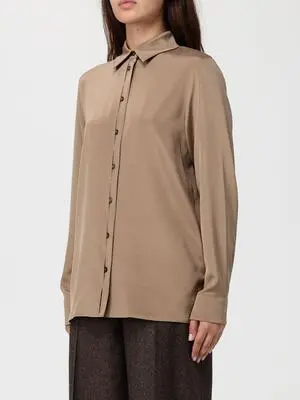 Max Mara Classic Silk Blend Long Sleeve Shirt - Brown