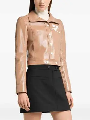 COURREGES Re-edition Cropped Vinyl Jacket - Brown