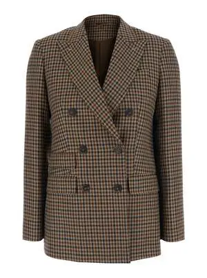 Max Mara Deserto' Double-breasted Jacket With Peak Revers And Check Motif In Wool For - Brown