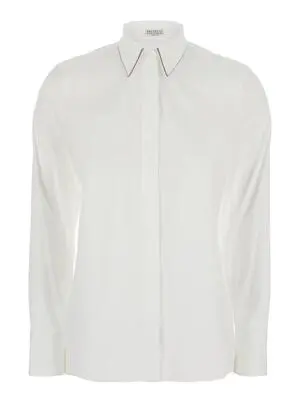 Brunello Cucinelli Shirt With Pointed Collar And Monile Detail White - Multicolor