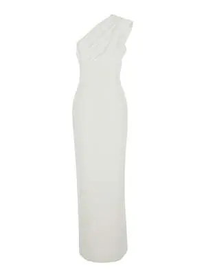 Solace London Gracie' White Long Dress With One-shoulder Design And Draping In Tech Fabric For - Multicolor