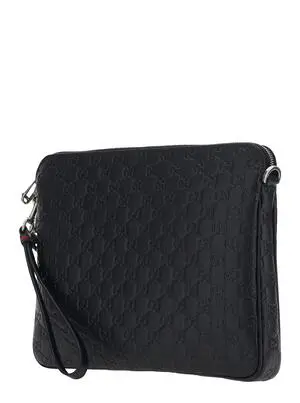Gucci Black Emblem Shoulder Bag With Adjustable And Removable Strap And All-over Gg Pattern In Leather For