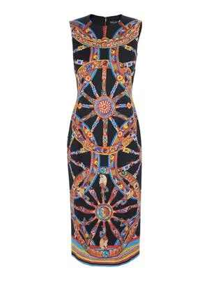 Dolce & Gabbana Sleeveless Dress With All-over Carretto Print In Satin For - Multicolor