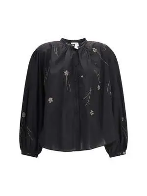 FORTE_FORTE Fleurs D’orient Embroidered Voile Bohemian Shirt - Black