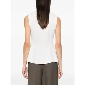 LISA YANG Cashmere V-neck Sleeveless Ribbed Knit Tank - White