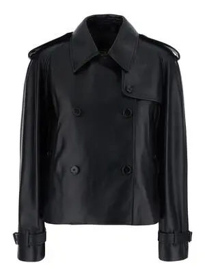 Burberry Burberry Women 'Mayfair' Black Jacket With Wide Collar And Cropped Design In Leather For Women Multicolor