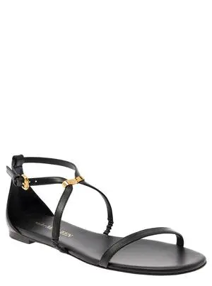 Alexander McQueen Black Low Sandals With Engraved Logo In Leather - Multicolor