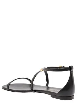 Alexander McQueen Black Low Sandals With Engraved Logo In Leather - Multicolor