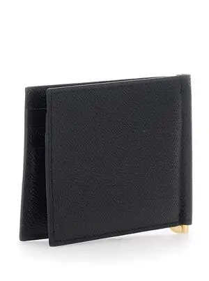 FERRAGAMO Black Wallet With Clip And Gancini Plaque On The Front In Leather For - Multicolor