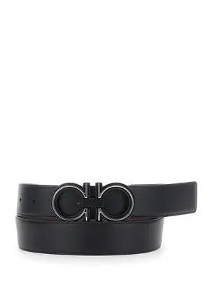 FERRAGAMO Black And Brown Belt With Reversible Design And Gancini Buckle In Leather For - Multicolor