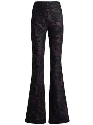 Etro Flared Trousers In Chenille Jacquard With Paisley Foliage Motif - Black