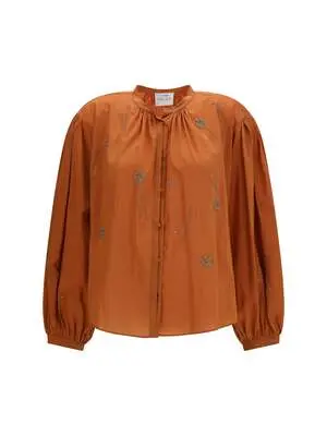 FORTE_FORTE Fleurs D’orient Embroidered Voile Bohemian Shirt - Orange