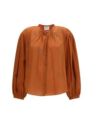 FORTE_FORTE Fleurs D’orient Embroidered Voile Bohemian Shirt - Orange