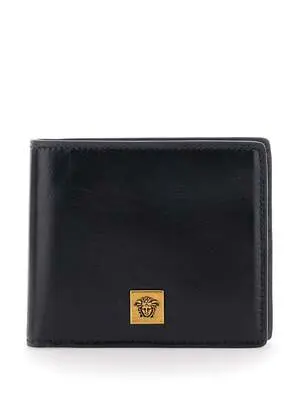 Versace Black Bi-fold Wallet With Logo On The Front In Leather For - Multicolor