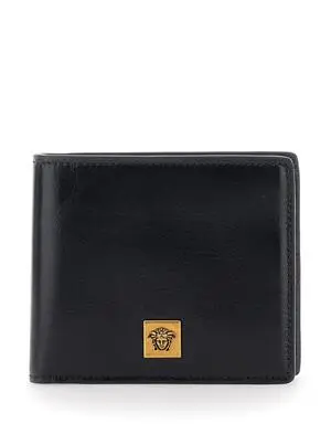 Versace Black Bi-fold Wallet With Logo On The Front In Leather For - Multicolor