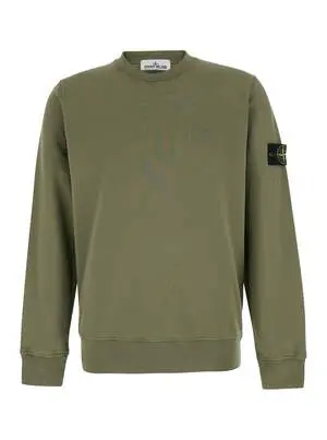 Stone Island Crewneck Sweatshirt With Logo Patch On The Sleeve In Cotton For - Green