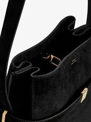 TOTEME Belted Suede Bucket Bag - Black