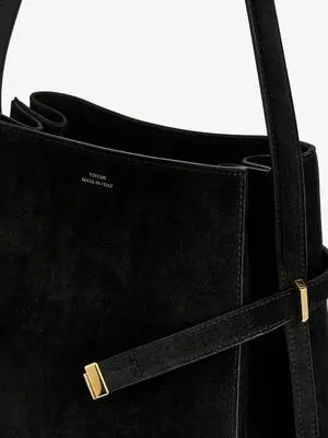 TOTEME Belted Suede Bucket Bag - Black