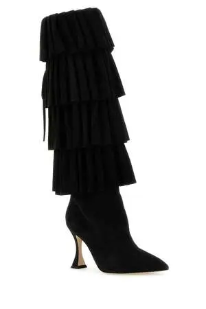 Manolo Blahnik Suede Miralone Boots - Black